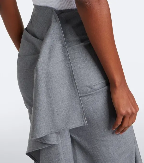 Victoria Beckham Asymmetric Draped Wool Midi Skirt