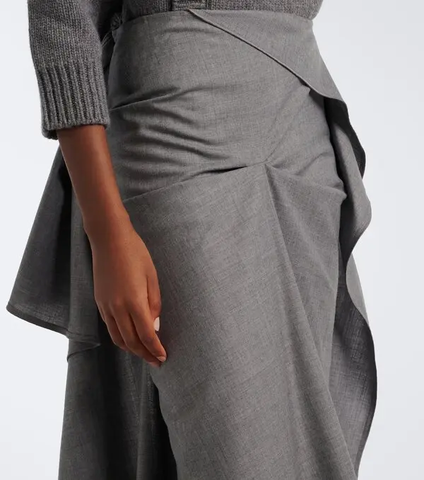 Victoria Beckham Asymmetric Wool Midi Skirt - Grey