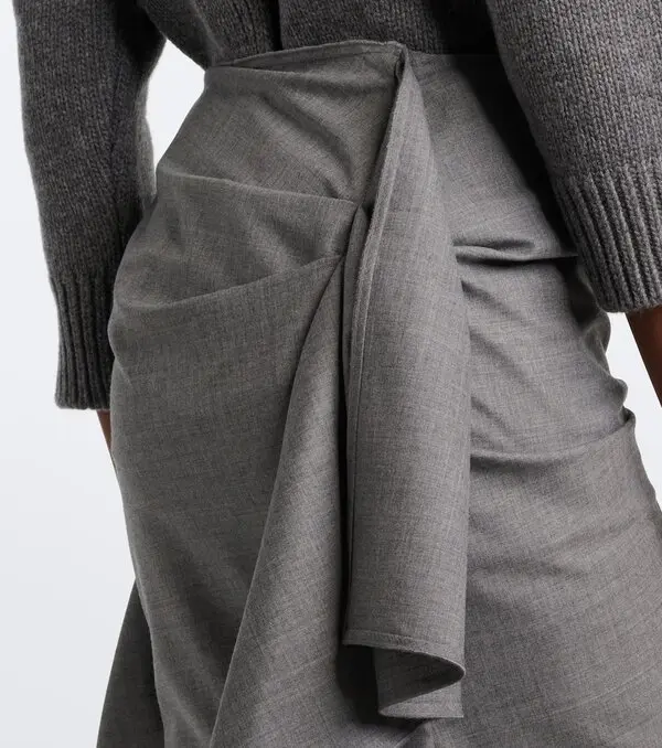 Victoria Beckham Asymmetric Wool Midi Skirt - Grey