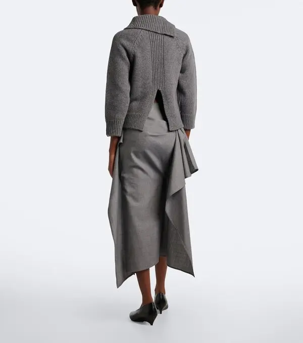 Victoria Beckham Asymmetric Wool Midi Skirt - Grey
