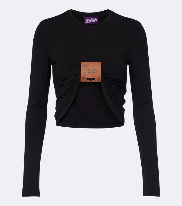 JEAN PAUL GAULTIER Leather-trimmed Cropped T-shirt - Black