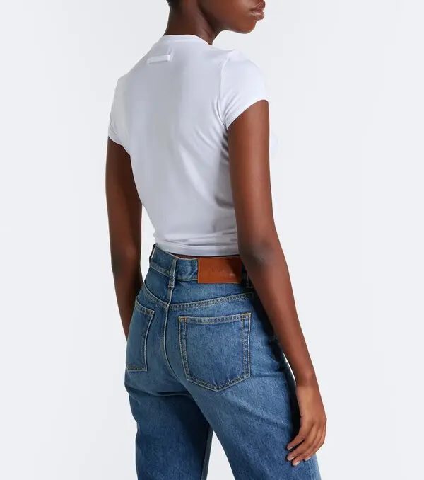 JEAN PAUL GAULTIER Leather-trimmed Cropped T-shirt