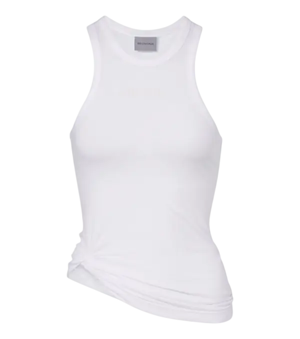 Balenciaga Logo Gathered Cotton Jersey Tank Top - White
