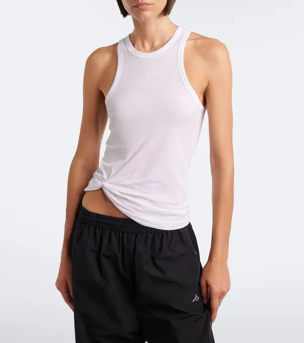 Balenciaga Logo Gathered Cotton Jersey Tank Top