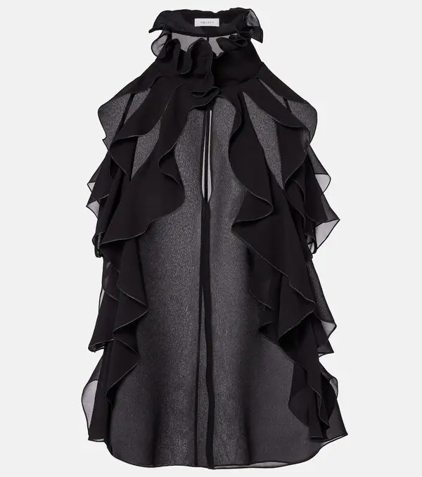 Alexander McQueen Ruffled Silk Chiffon Top - Black