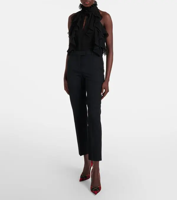 Alexander McQueen Ruffled Silk Chiffon Top - Black