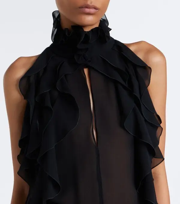 Alexander McQueen Ruffled Silk Chiffon Top - Black