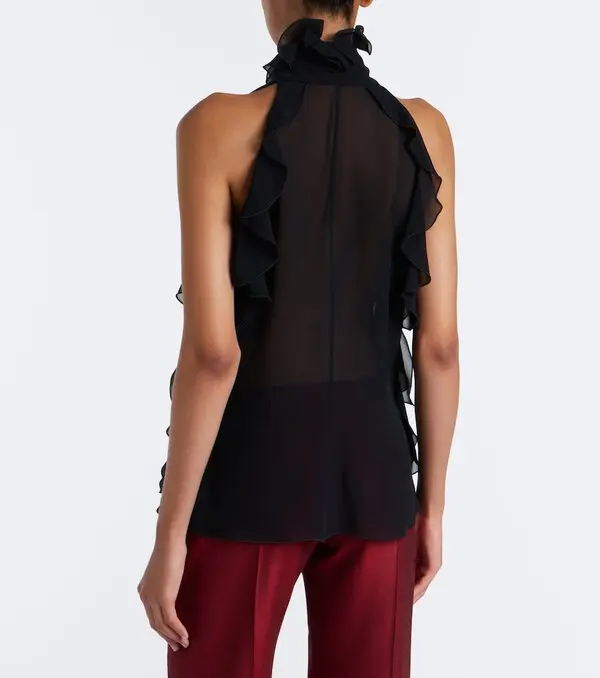 Alexander McQueen Ruffled Silk Chiffon Top - Black