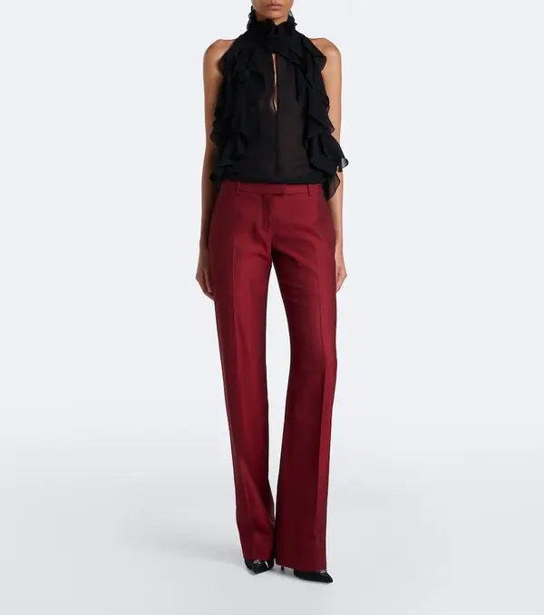 Alexander McQueen Ruffled Silk Chiffon Top - Black