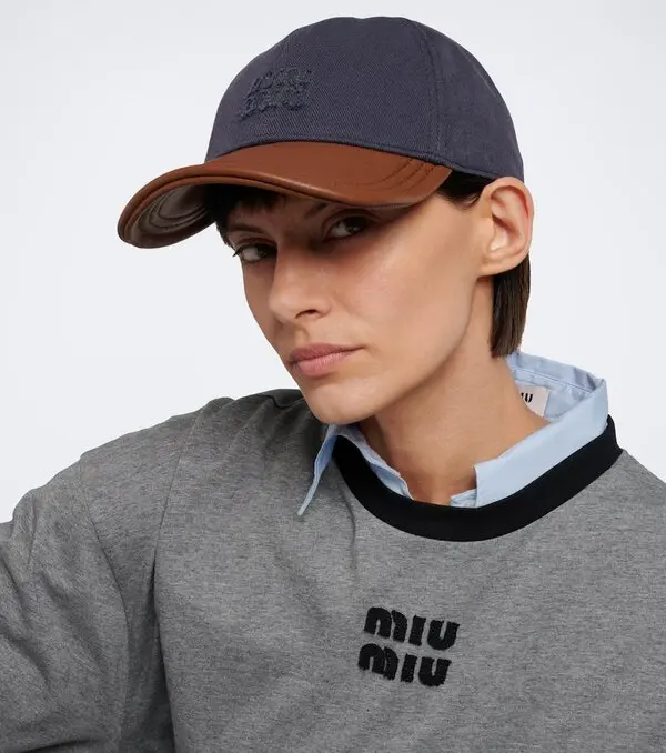 Miu Miu Leather And Cotton Gabardine Baseball Cap