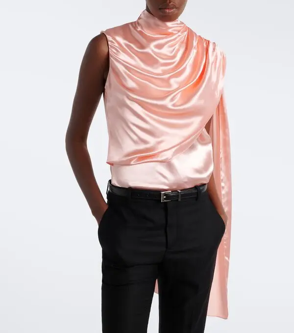 MUGLER Draped Satin Blouse