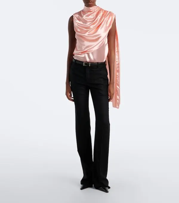 MUGLER Draped Satin Blouse