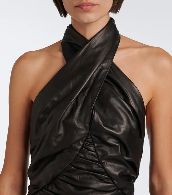 Balmain Ruched Leather Minidress