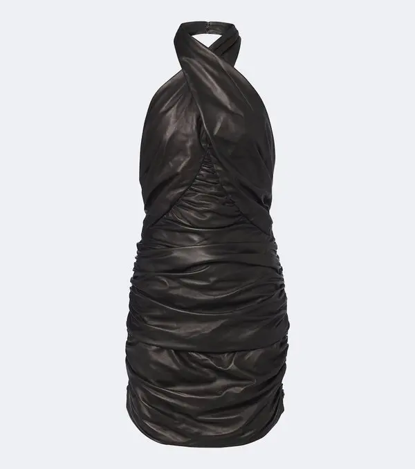 Balmain Ruched Leather Minidress - Black