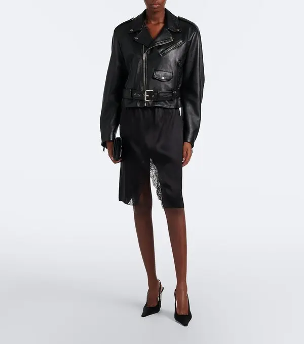 Saint Laurent Lace-trimmed Silk Satin Slip Skirt