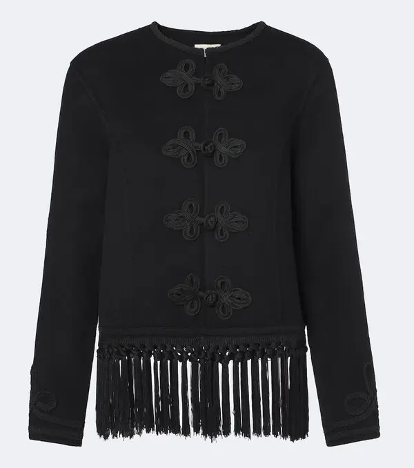 Rixo Inga Fringed Wool-blend Jacket - Black