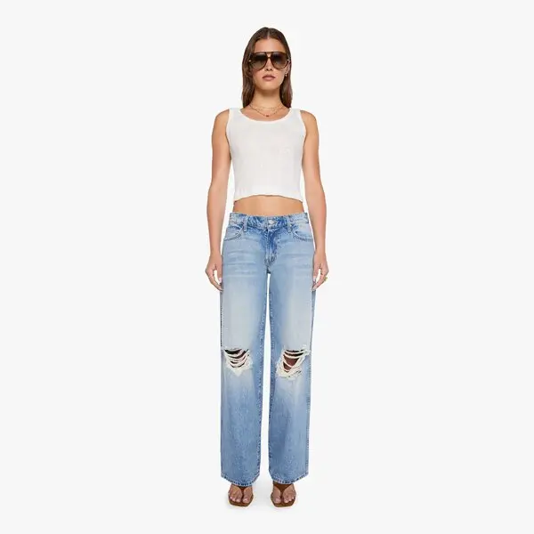 MOTHER The Down Low Delinquent Zip Sneak Floral Frenzy Jeans - Blue