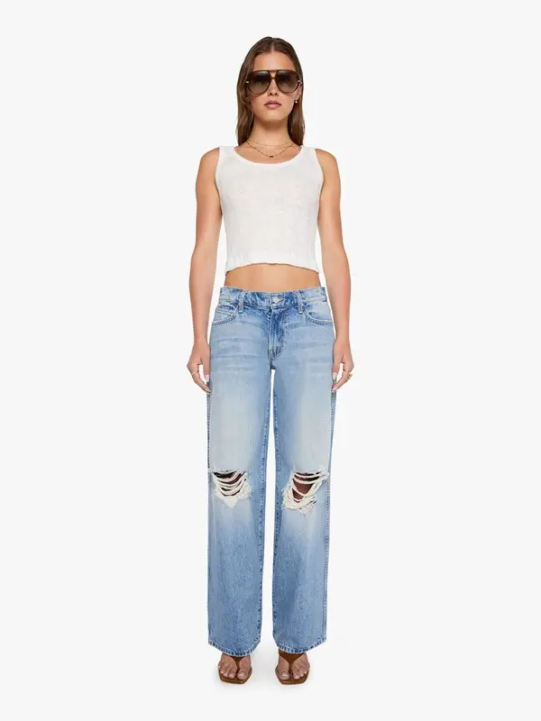 MOTHER The Down Low Delinquent Zip Sneak Floral Frenzy Jeans - Blue