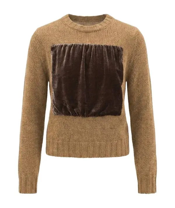 MAISON MARGIELA Velvet Patch Crew Sweater - Mustard/brown