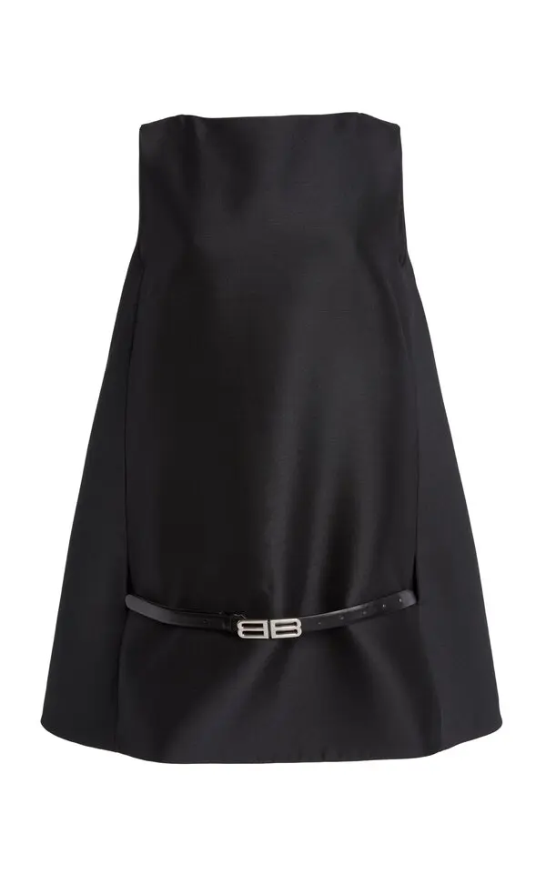 Balenciaga Belted Wool-silk Mini Dress - Black