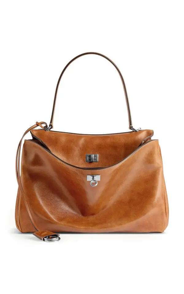 Balenciaga Rodeo Medium Leather Top Handle Bag - Tan