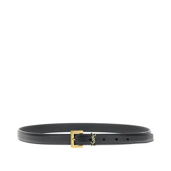 Saint Laurent Leather Monogram Belt - Black