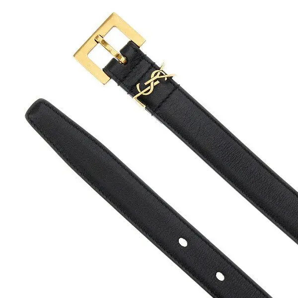 Saint Laurent Leather Monogram Belt - Black