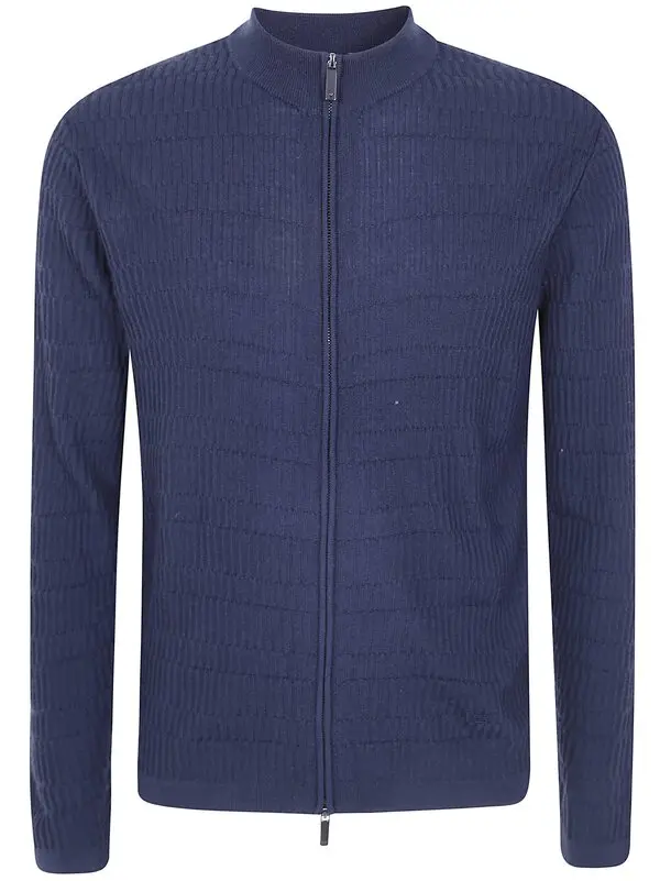 Emporio Armani Sweater Zipper "fancy Stitch Navy