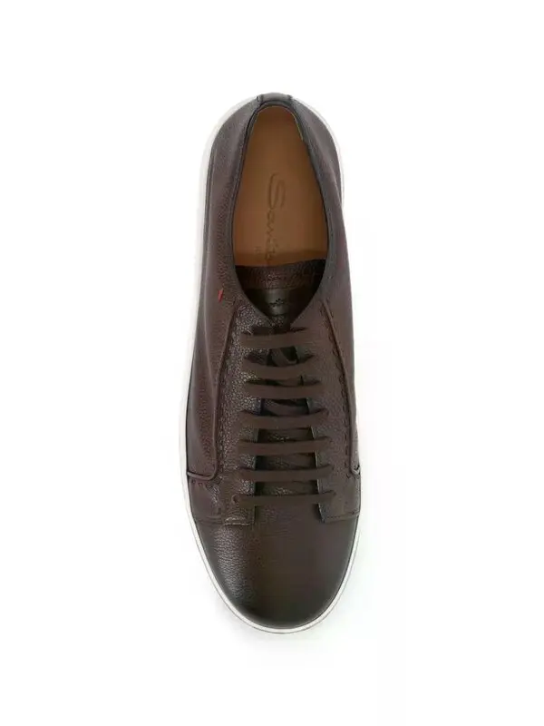 Santoni Grainy Leather Sneakers - Brown