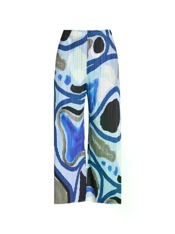 Issey Miyake Abstract-print Cropped Trousers - Blue