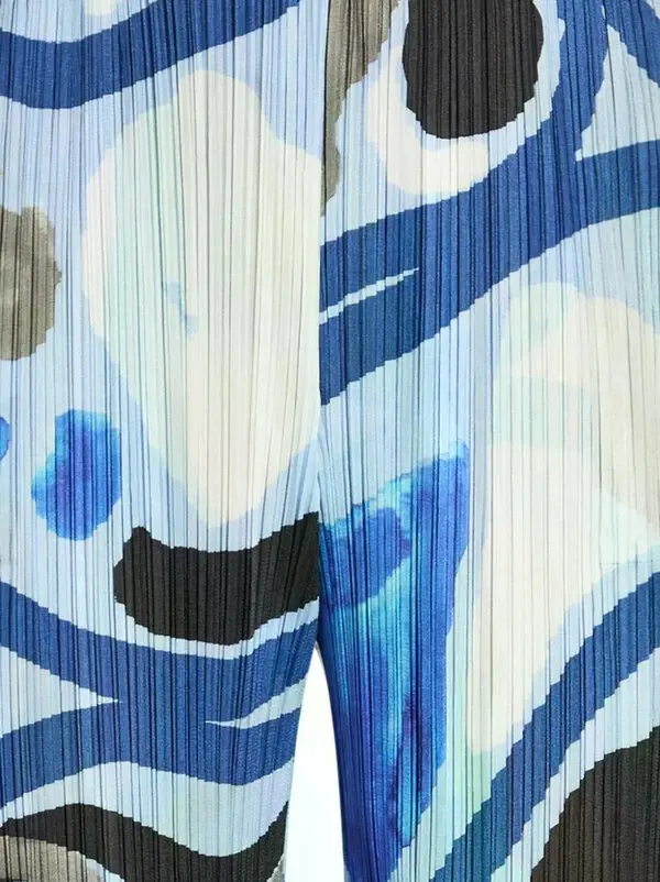 Issey Miyake Abstract-print Cropped Trousers - Blue