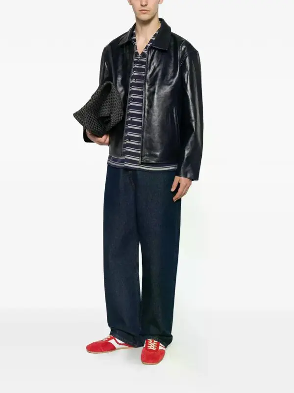 Sandro Classic Zip-up Leather Jacket - Blue