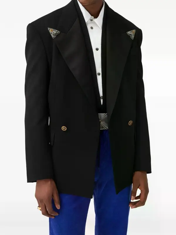 Versace Embroidered-lapel Wool Stretch Blazer