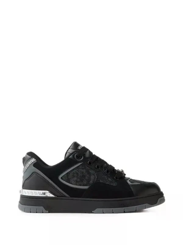 Versace Biggie Basket Leather And Jacquard Canvas Sneakers
