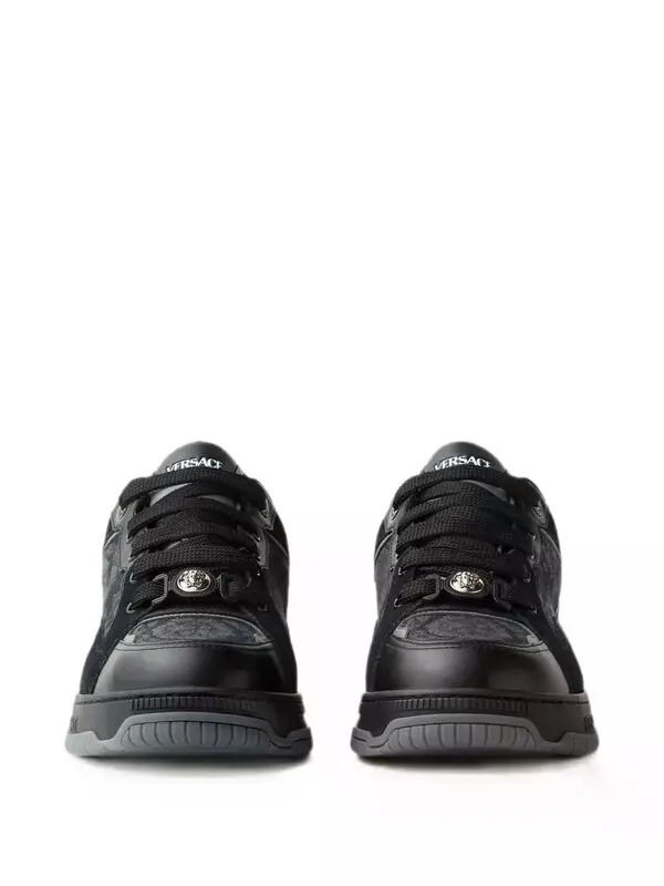 Versace Biggie Basket Leather And Jacquard Canvas Sneakers