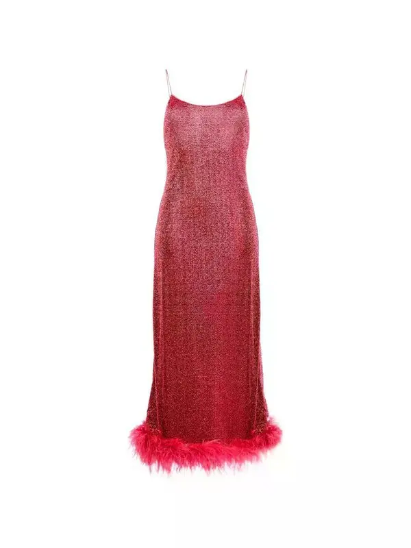 Oseree Feather-trimmed Metallic-effect Maxi Dress