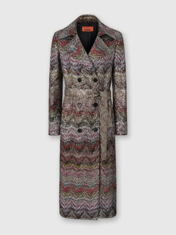 Missoni Long Double-breasted Trench Coat With Wavy Zigzag Pattern - Multicoloured