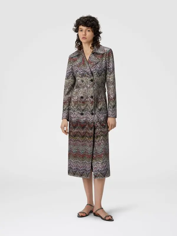 Missoni Long Double-breasted Trench Coat With Wavy Zigzag Pattern