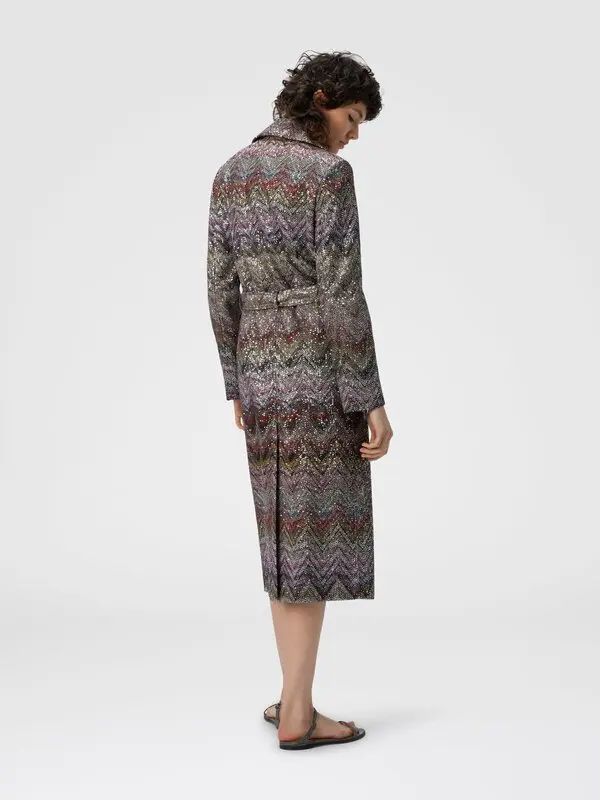 Missoni Long Double-breasted Trench Coat With Wavy Zigzag Pattern