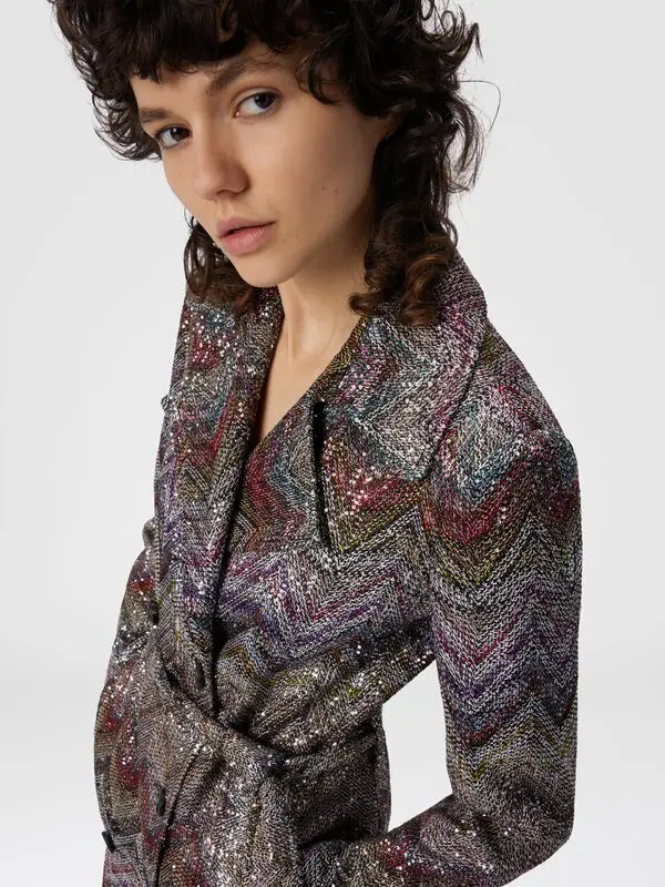 Missoni Long Double-breasted Trench Coat With Wavy Zigzag Pattern