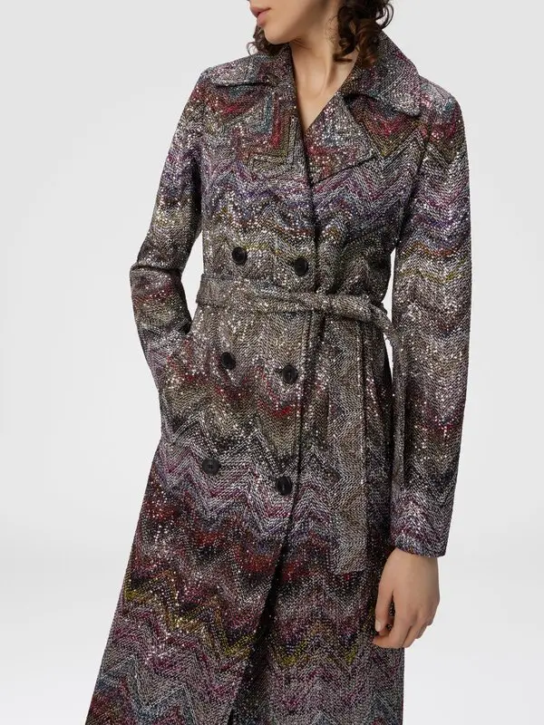 Missoni Long Double-breasted Trench Coat With Wavy Zigzag Pattern