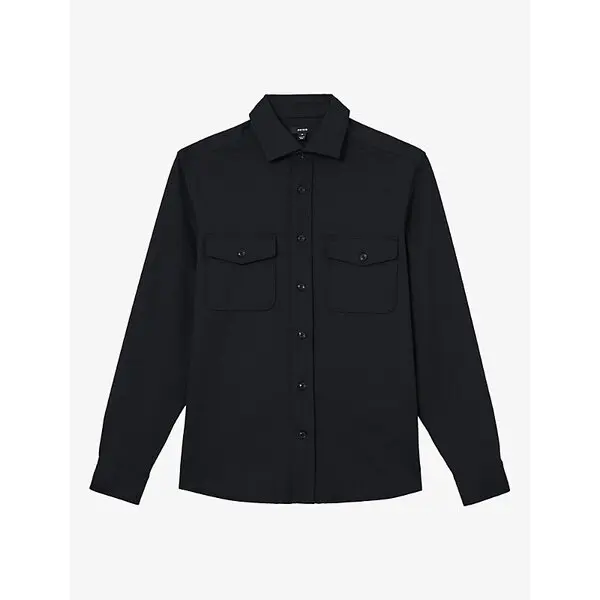 REISS Mcshane Patch-pocket Wool-blend Shirt - Navy