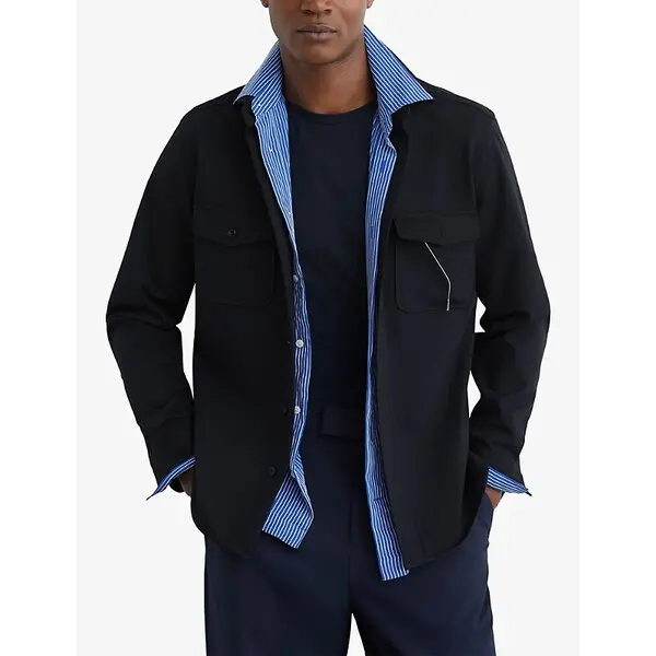 REISS Mcshane Patch-pocket Wool-blend Shirt - Navy