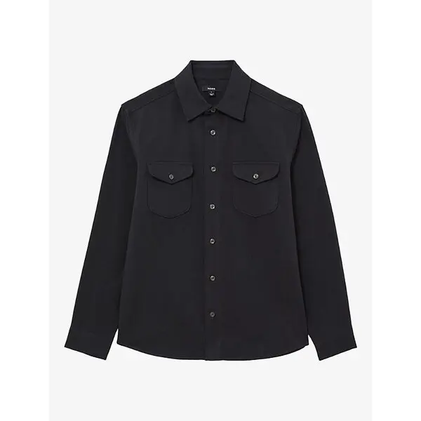 REISS Astra Flap-pocket Cotton-twill Shirt - Navy