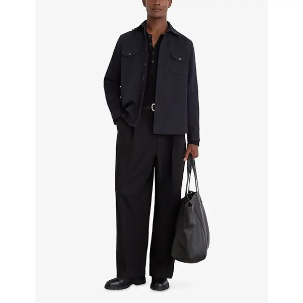 REISS Astra Flap-pocket Cotton-twill Shirt - Navy