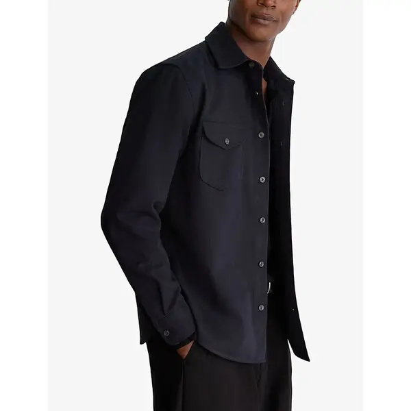 REISS Astra Flap-pocket Cotton-twill Shirt - Navy