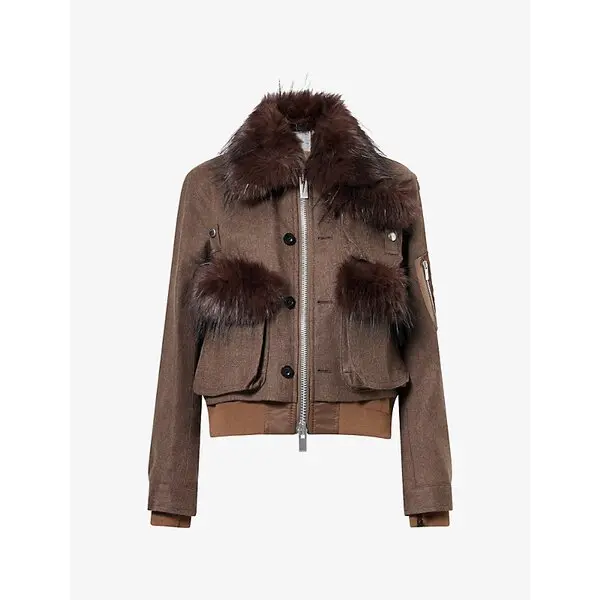 Sacai Faux-fur Trimmed Wool Jacket