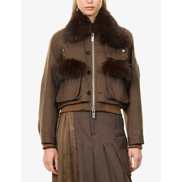 Sacai Faux-fur Trimmed Wool Jacket