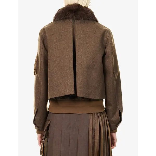Sacai Faux-fur Trimmed Wool Jacket