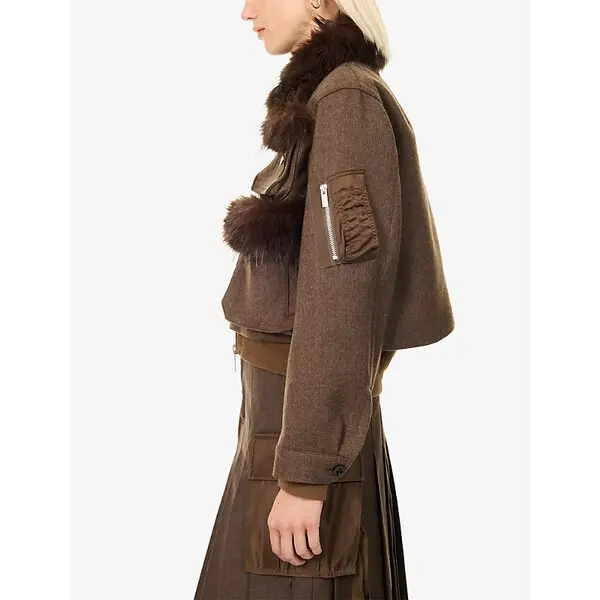 Sacai Faux-fur Trimmed Wool Jacket